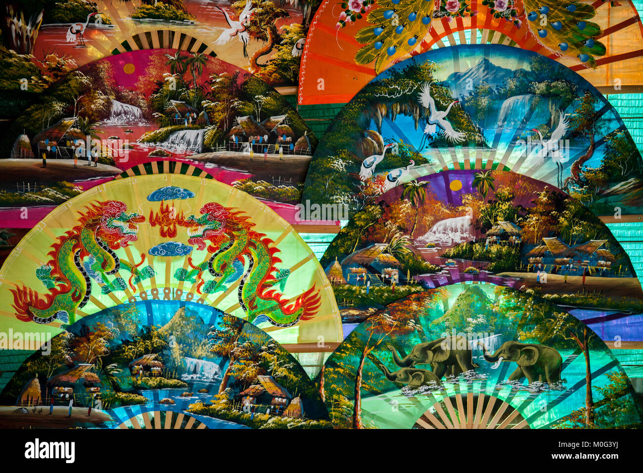 Hand fan painting / Asia Hand fan painting : Colorful background Stock ...
