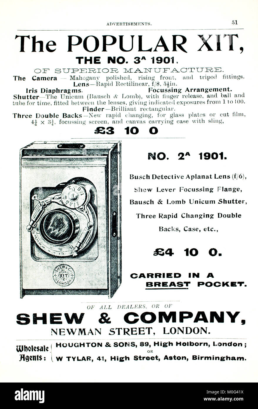 Houghtons popular Xit camera and Shew & Co shutter advertisement from ...