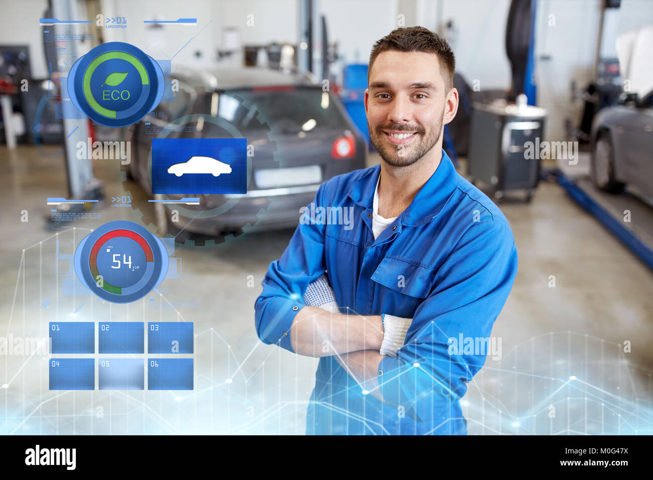 happy auto mechanic man or smith at car workshop Stock Photo - Alamy