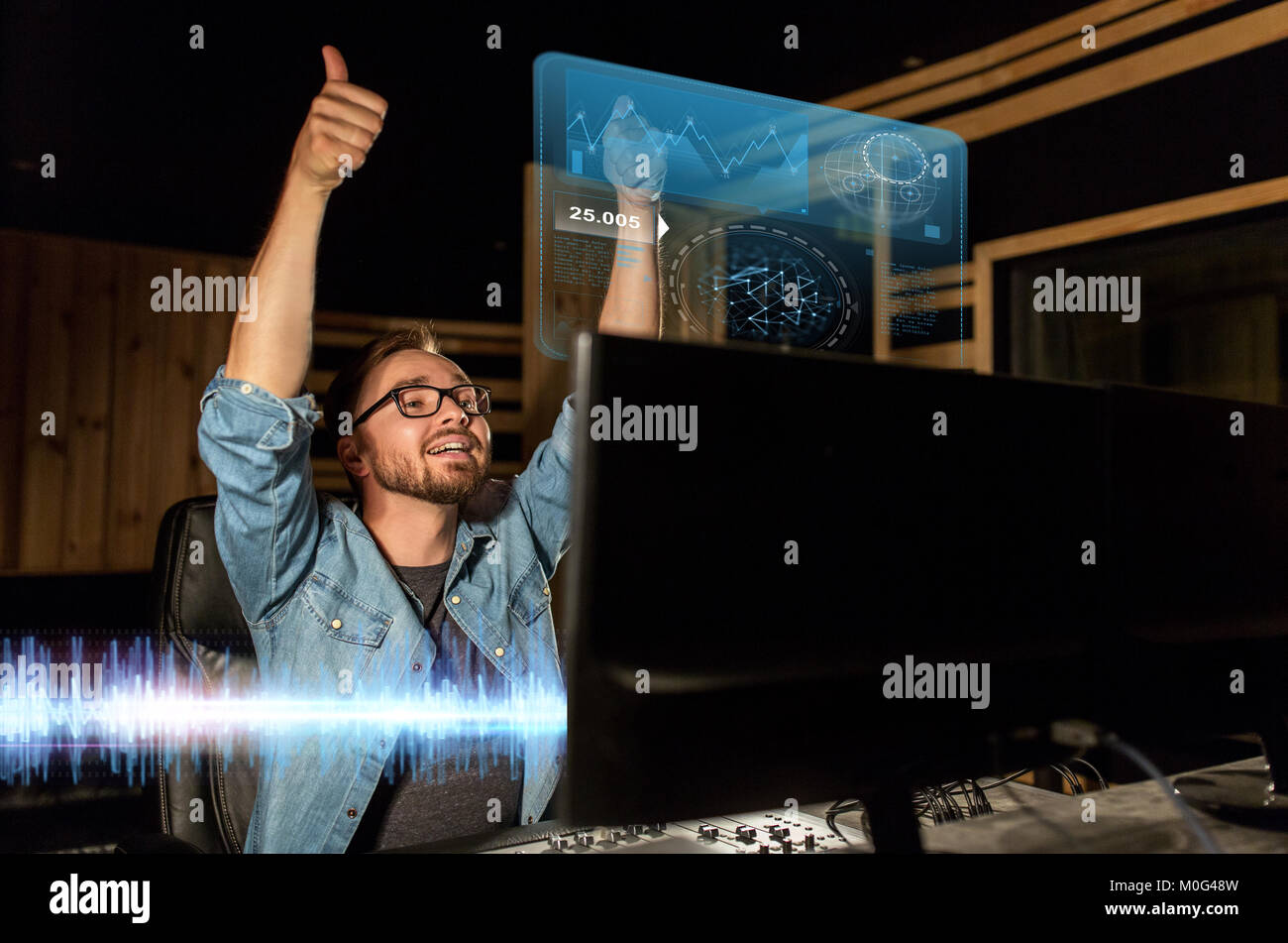 man at mixing console in music recording studio Stock Photo - Alamy