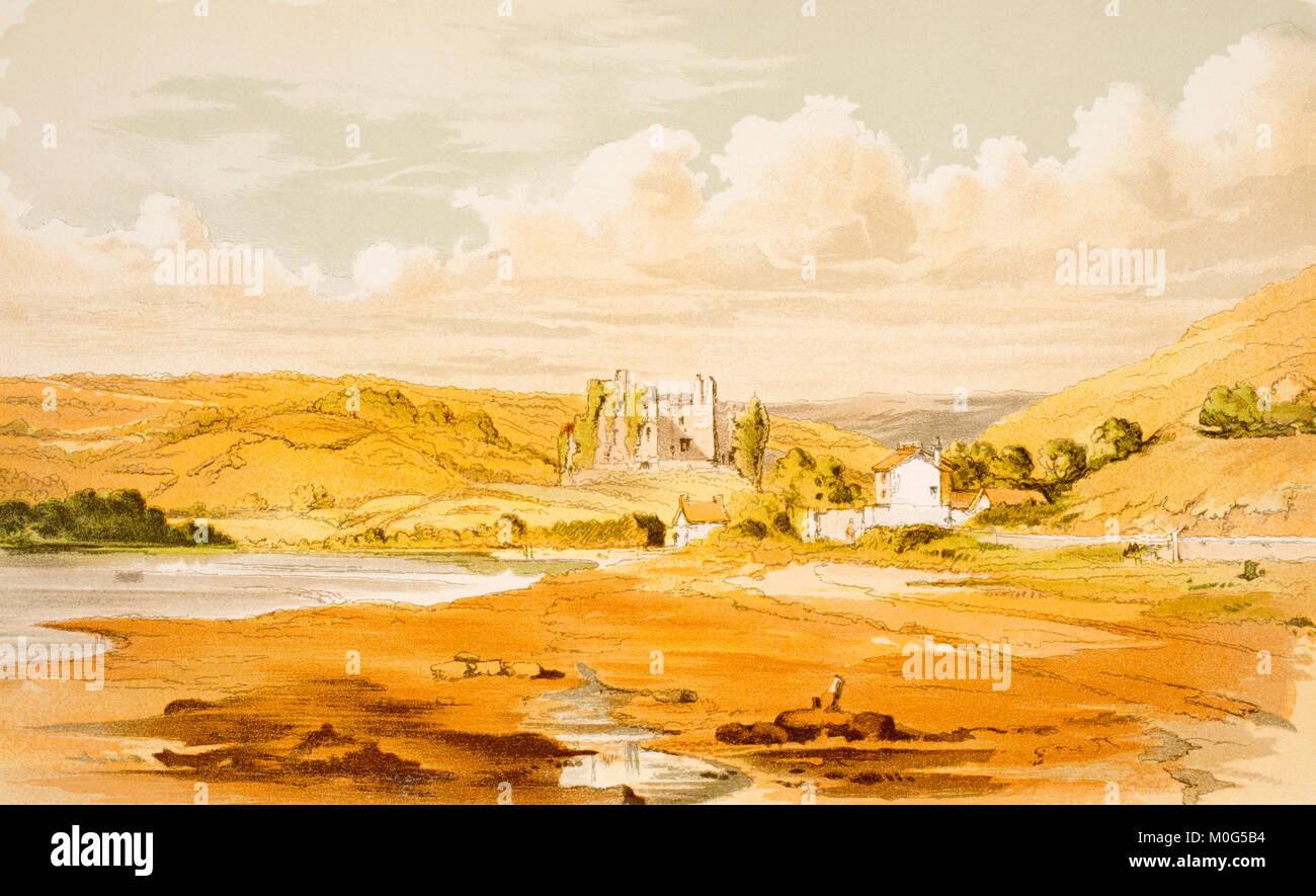 Oystermouth Castle, Gower, watercolour sketch colour illustration from ...