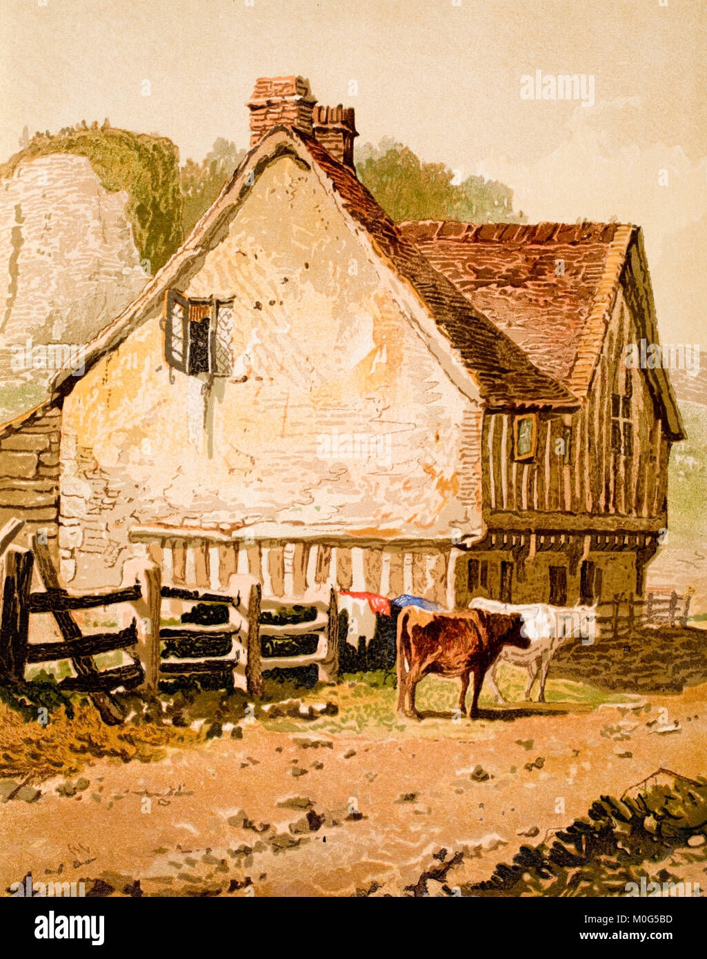 Old house in Kent, watercolour sketch, illustration from 1888 The Art ...