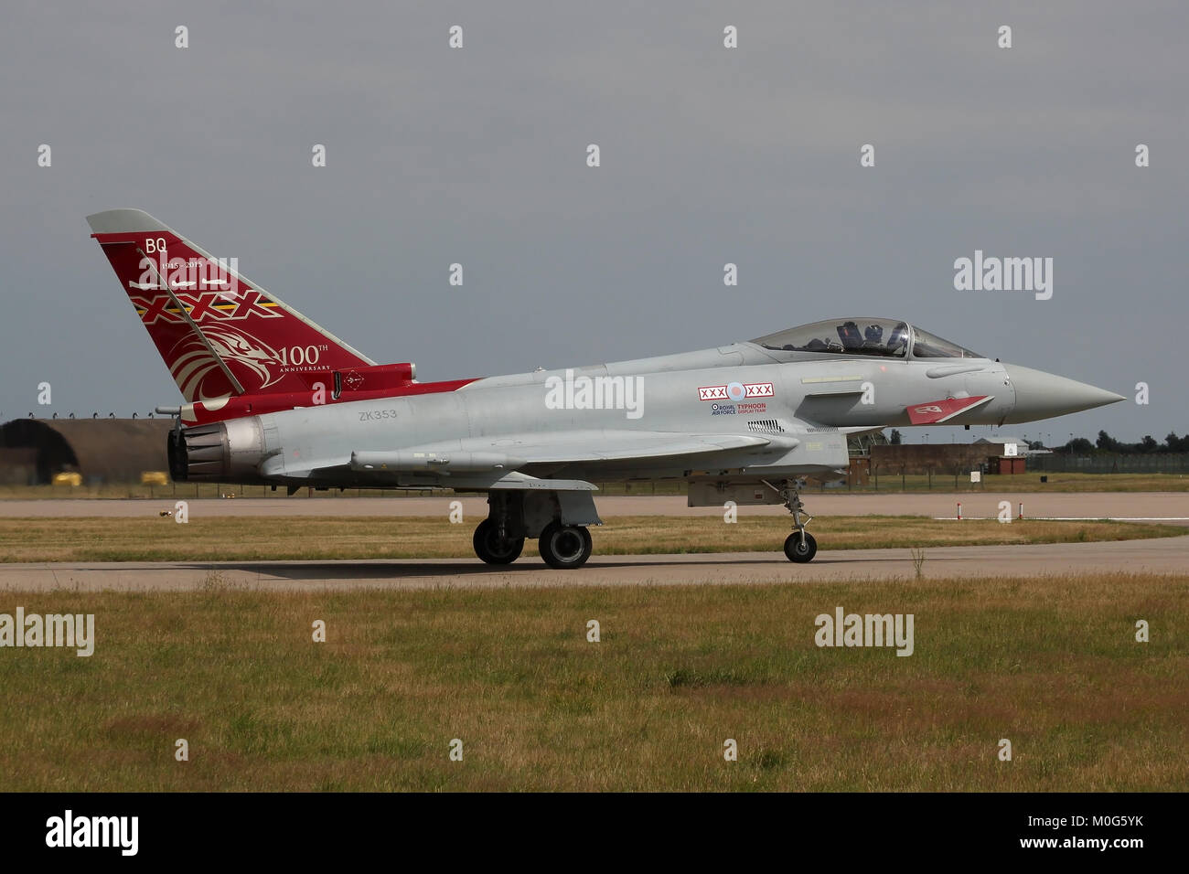 Showing the Squadron markings on a red tail, this Eurofighter Typhoon ...