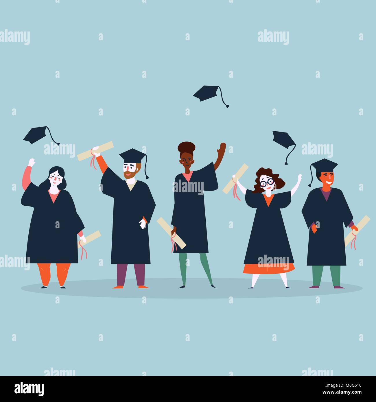 University students graduation. Young people in mantles are celebrating ...