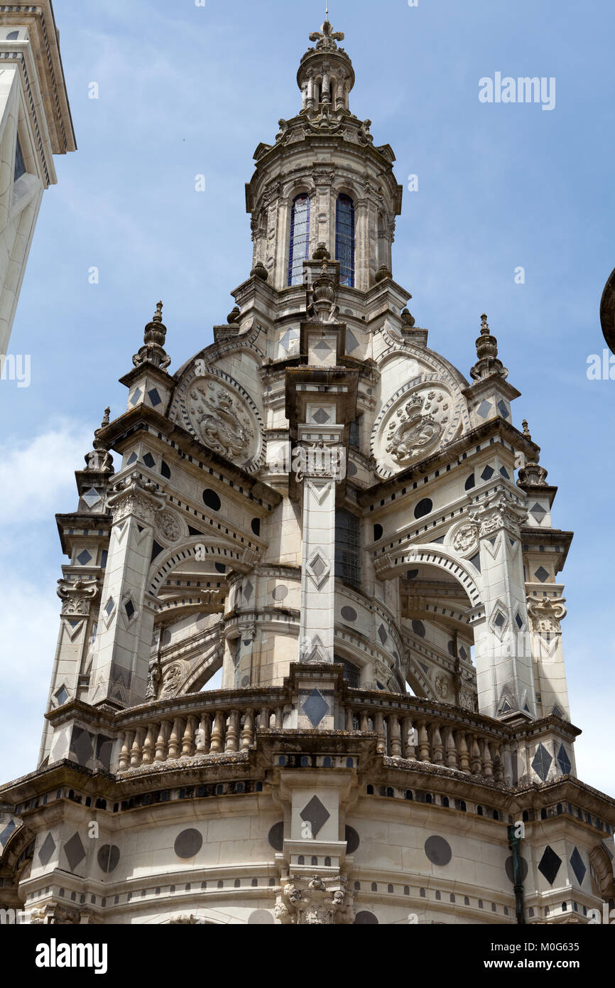 Pinnacle on the roof of the chateau of Chambord, the most famous castle ...
