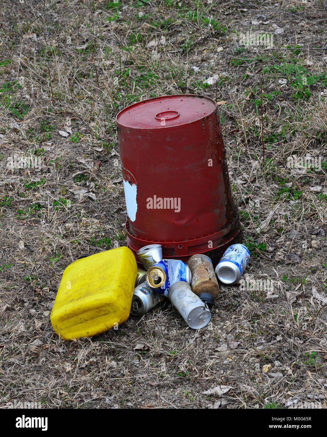 A pile of litter picked up along a rural road in the Adirondack ...