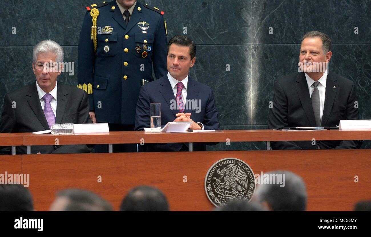 Mexican President Enrique Pena Nieto, center, Secretary of ...