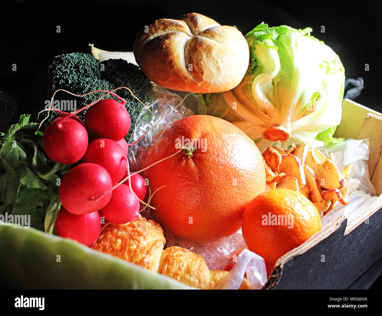 Foods in box ready to home delivery. Fruit vegetable food in box on ...