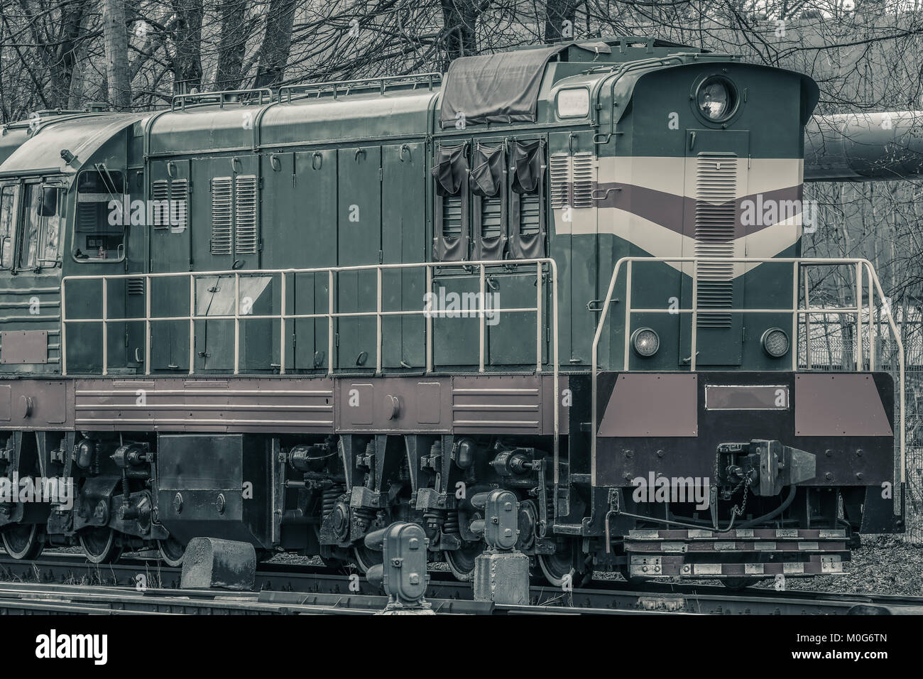 Old diesel cargo locomotive. Freight train in action Stock Photo - Alamy