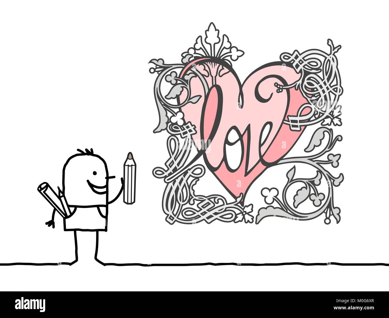 Cartoon Designer Drawing a Retro Style Heart Stock Vector Image & Art ...