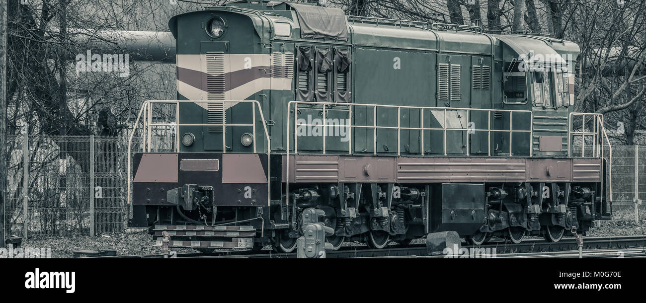 Old diesel cargo locomotive. Freight train in action Stock Photo - Alamy