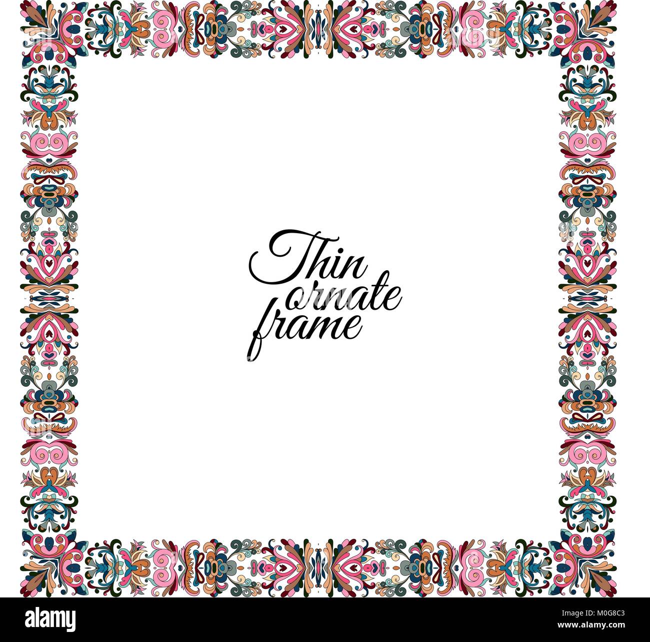 Pastel colors thin frame with floral ornament isolated on white ...