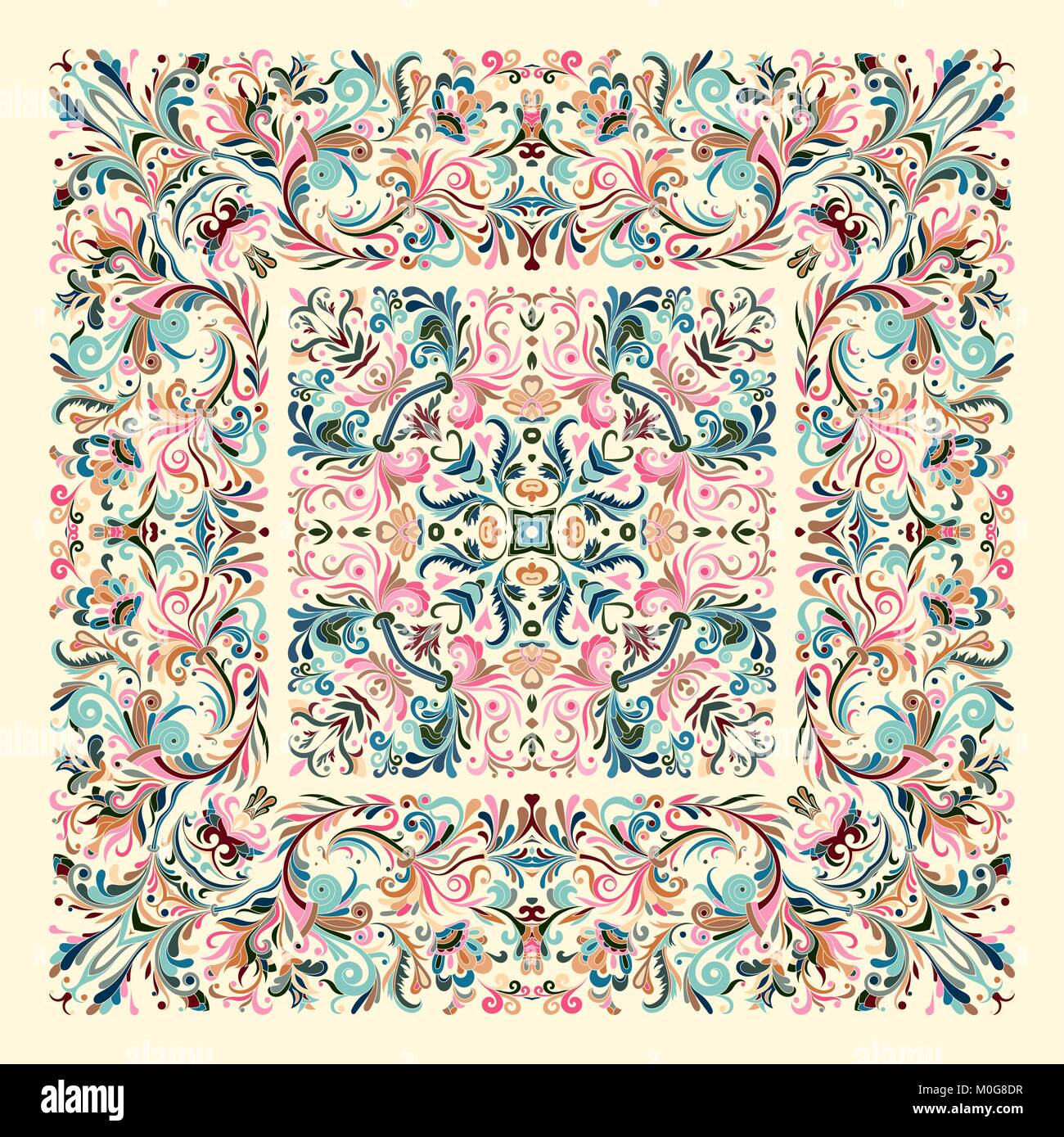 Decorative colorful background, geometric floral doodle pattern with ...