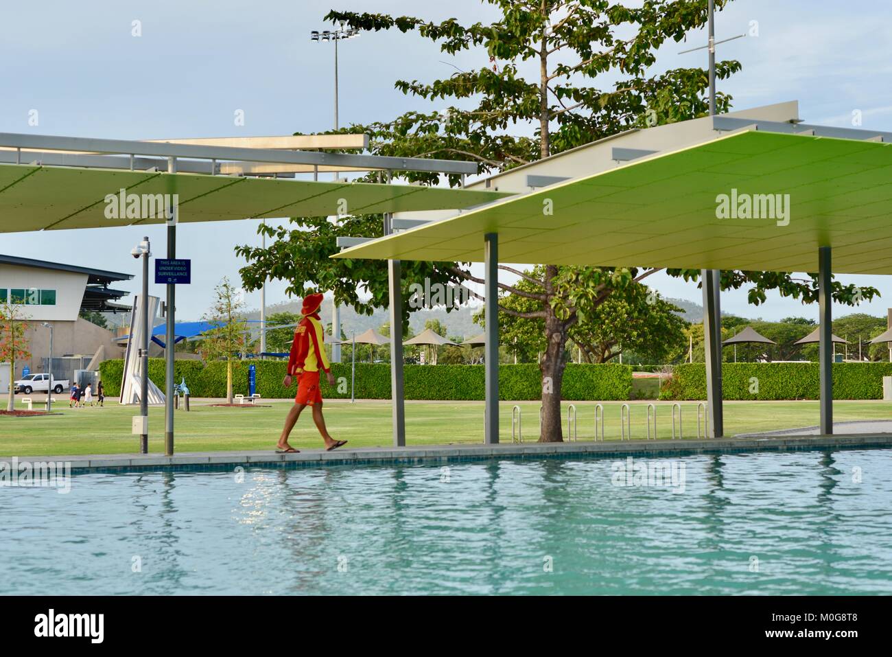 Lifeguard watching over the pool in preparation for the Riverway pool ...