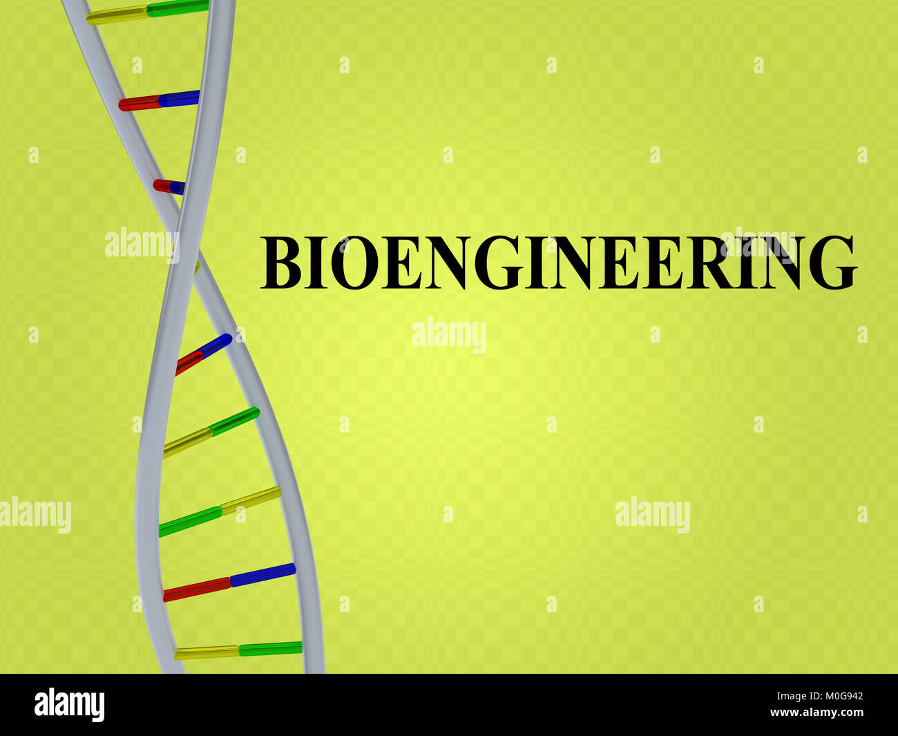 3D illustration of BIOENGINEERING script with DNA double helix ...