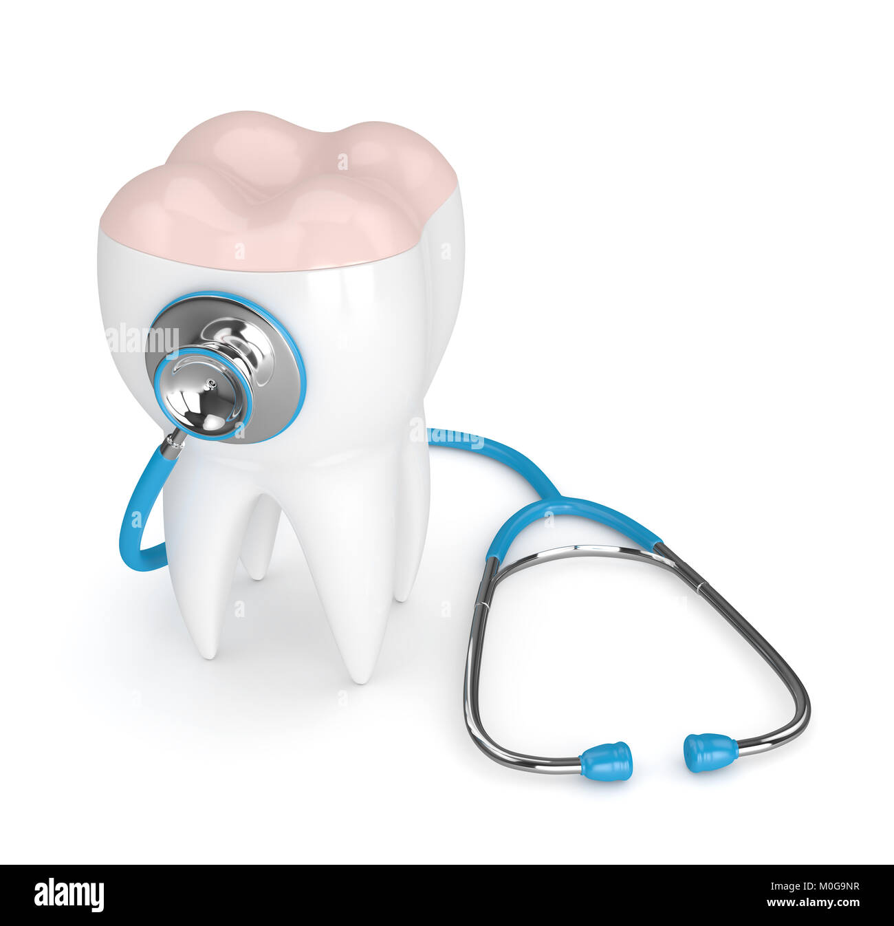 3d render of tooth with dental onlay and stethoscope isolated on white ...
