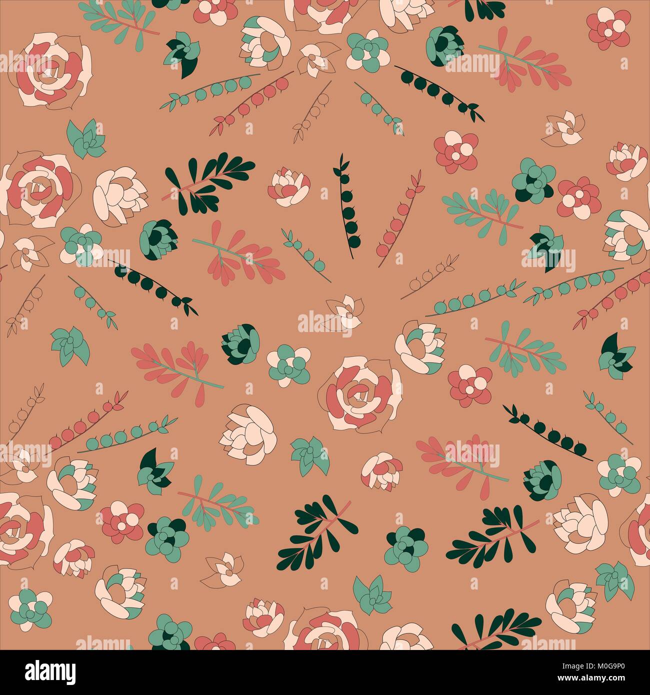 Succulents. Seamless pattern. Rosettes and branches of plants. For ...