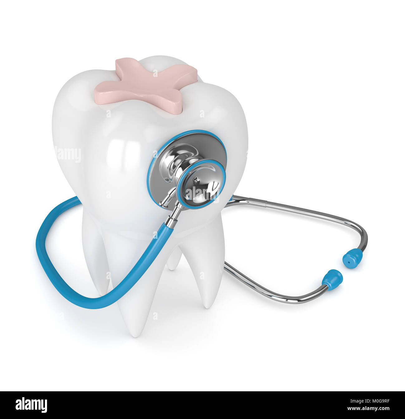 3d render of tooth with dental inlay and stethoscope isolated on white ...