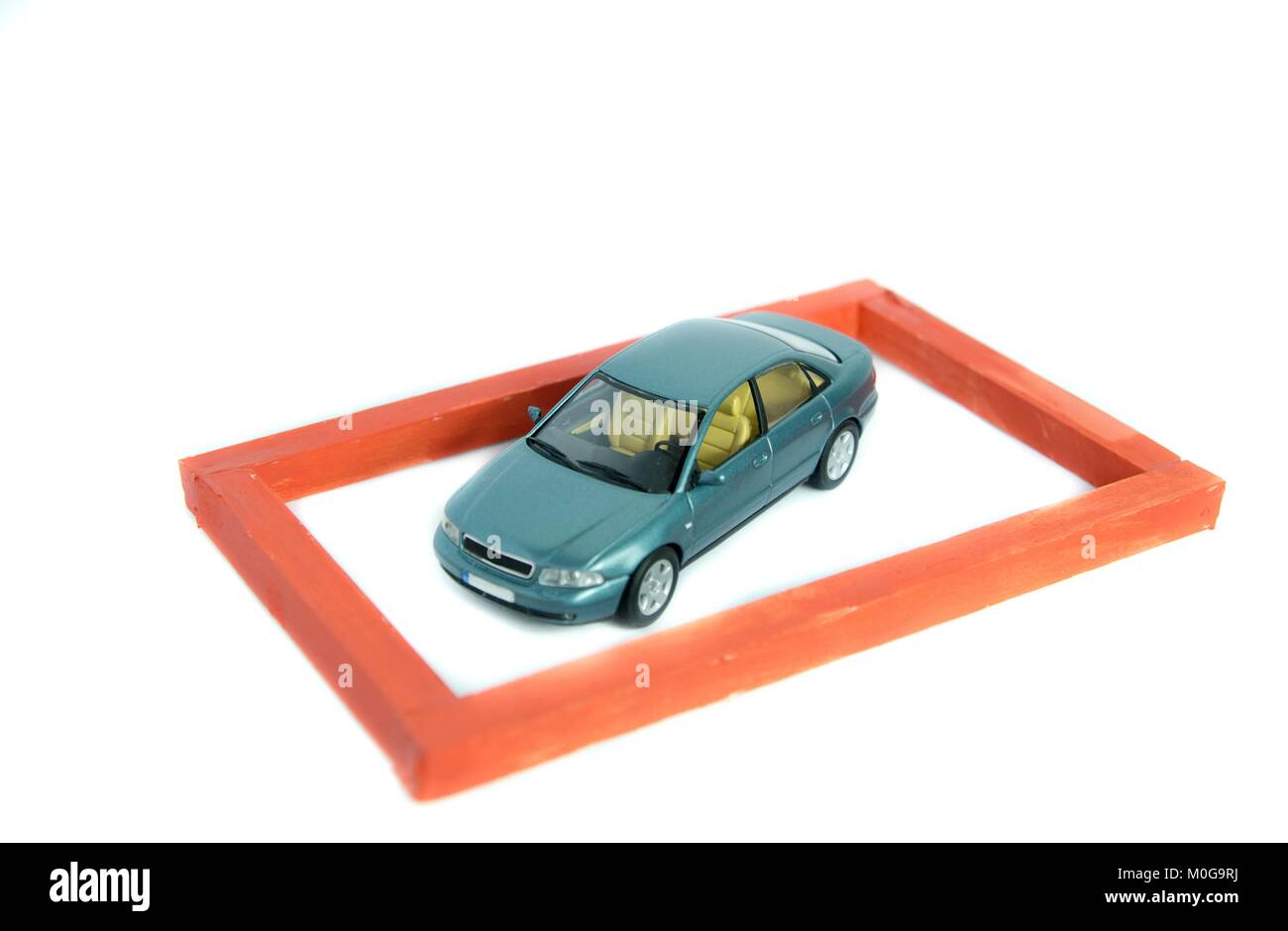 A light blue car surrounded by red border, on white Stock Photo - Alamy