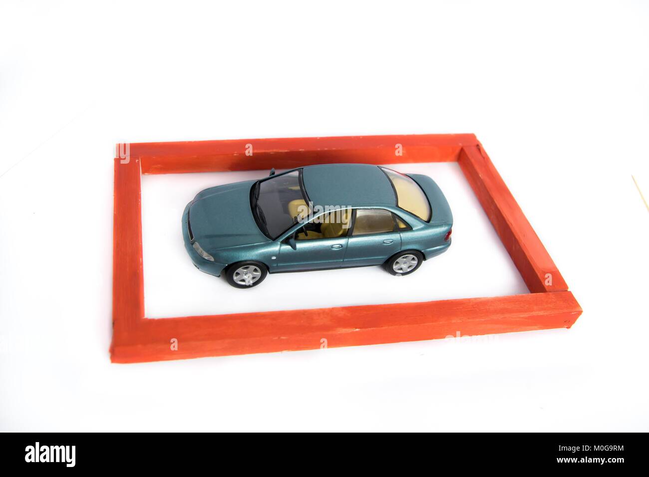 A light blue car surrounded by red border, isolated on white Stock ...