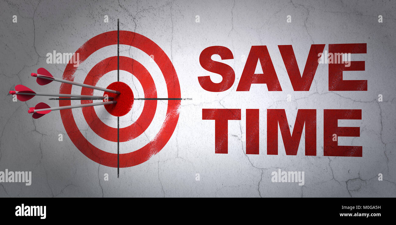 Timeline concept: target and Save Time on wall background Stock Photo ...