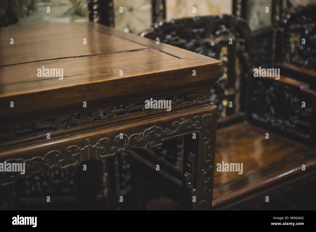 Table with chairs during the ancient China Stock Photo - Alamy
