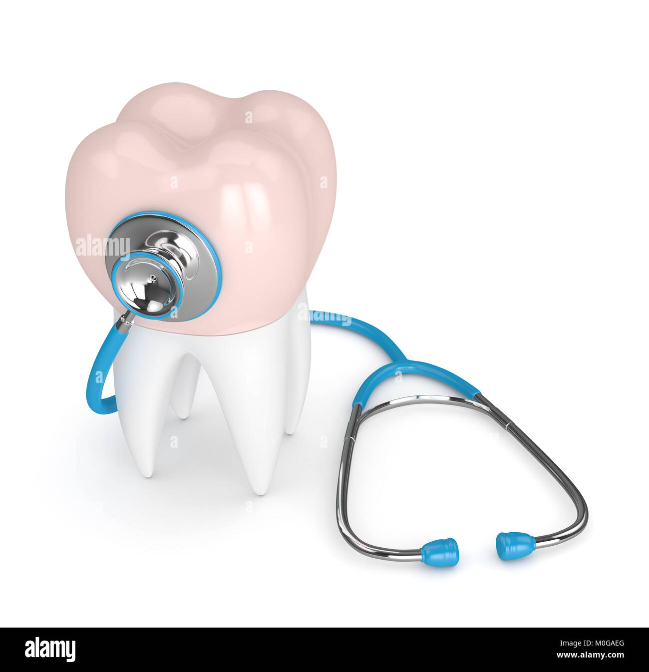 3d render of tooth with dental crown and stethoscope isolated on white ...