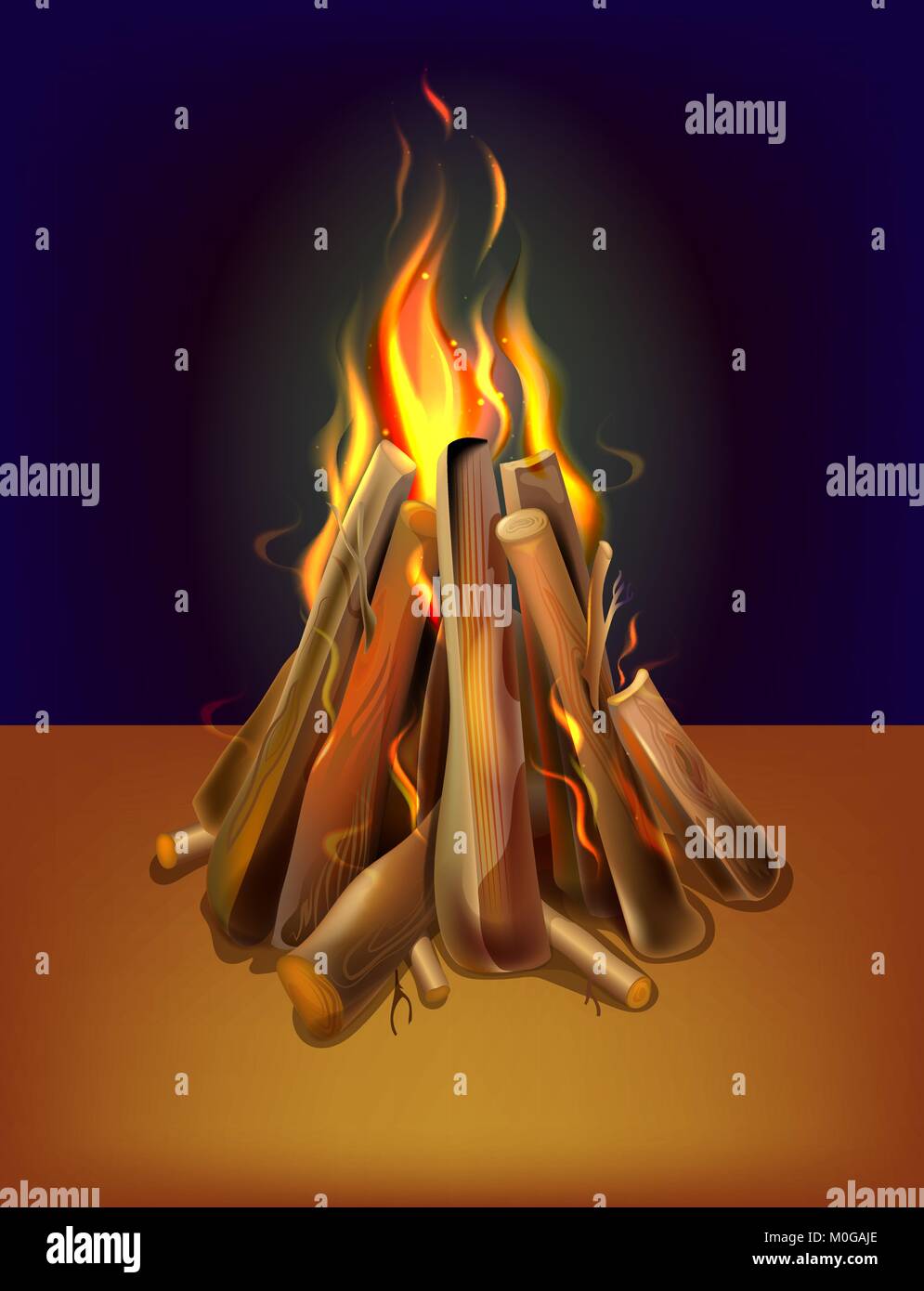 realistic burning bonfire with wood, vector illustration Stock Vector ...