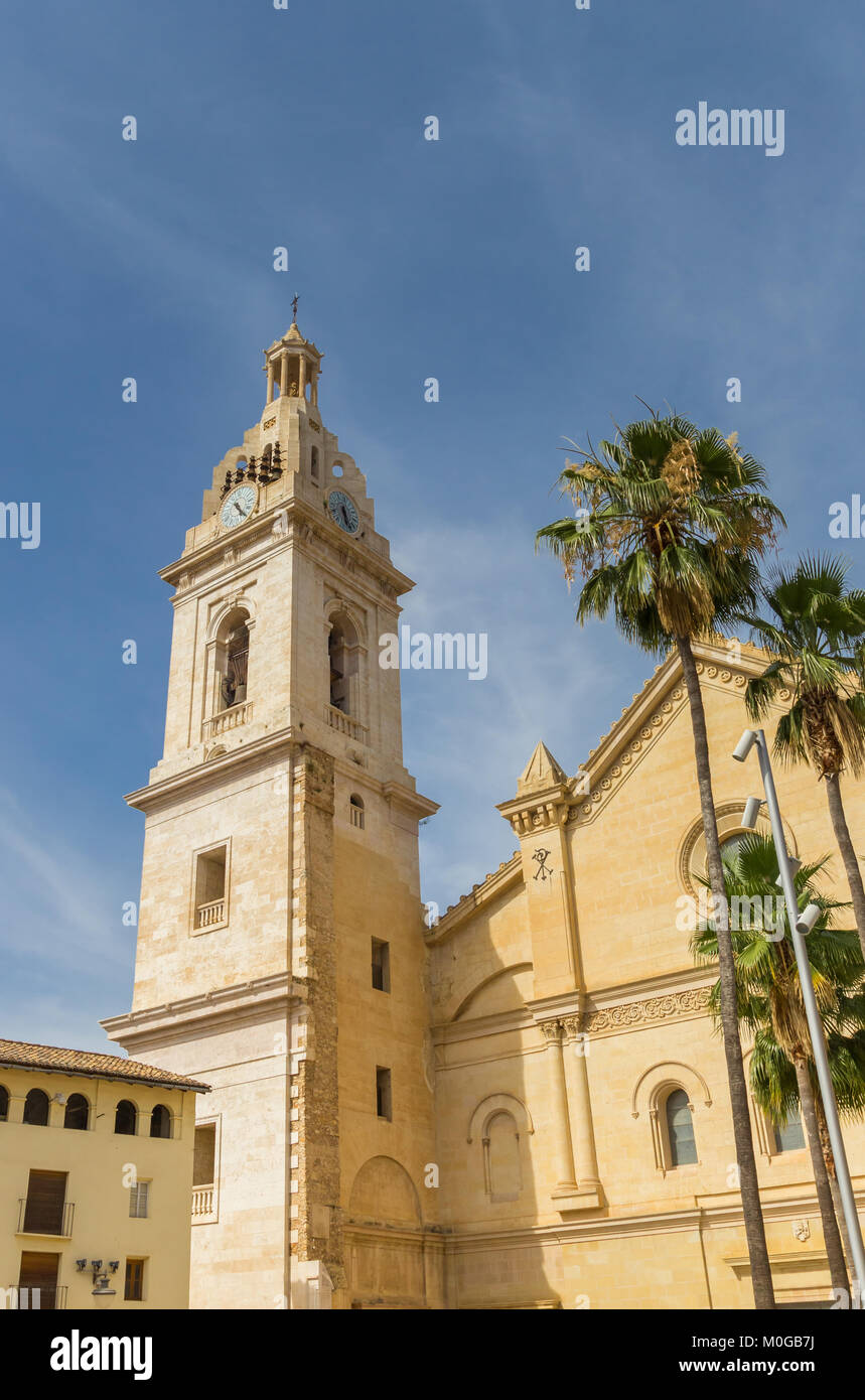 Church tower and palm trees in Xativa, Spain Stock Photo - Alamy