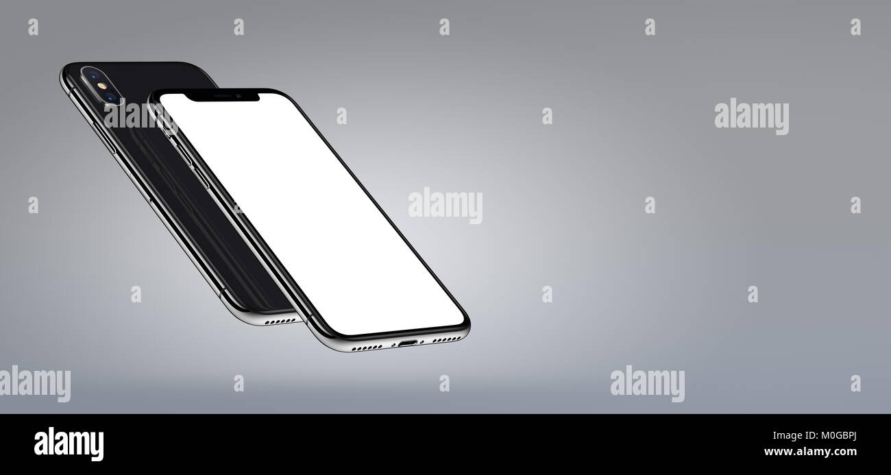 Similar to iPhone X perspective smartphone mockup banner with copyspace ...