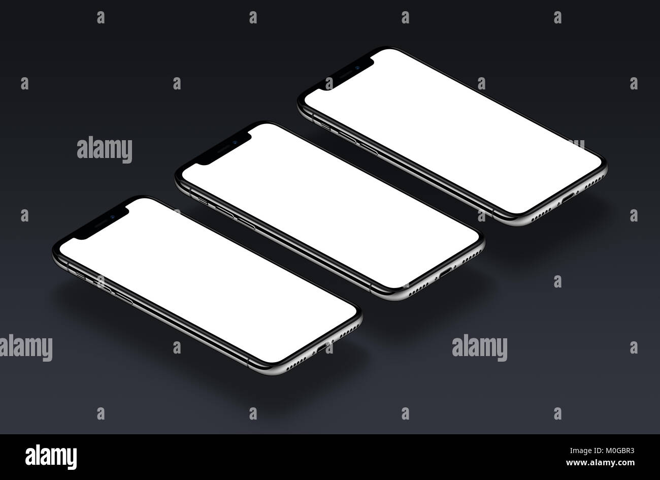 Perspective view smartphones similar to iPhone X mockup. Several ...
