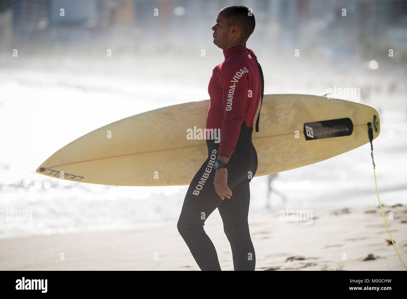 RIO DE JANEIRO - MARCH 20, 2017: A Brazilian lifeguard in a Guarda ...