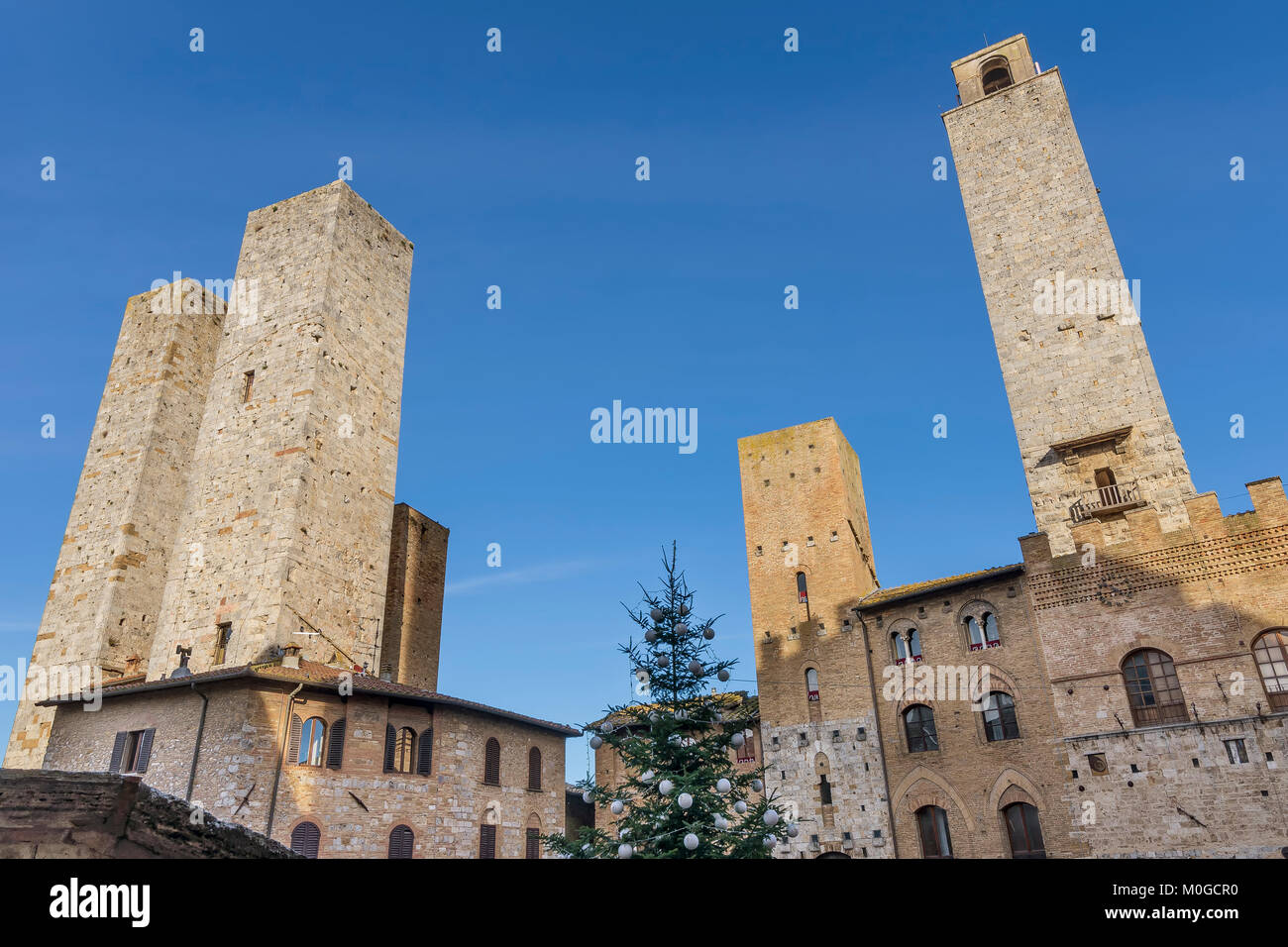 Christmas tree in Piazza Duomo, San Gimignano, Siena, Tuscany, Italy ...