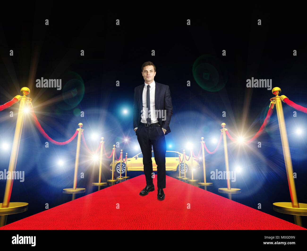 man standing on 3d image of classic red carpet Stock Photo - Alamy