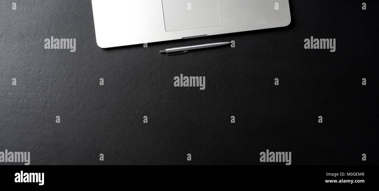 Black office desktop. Top view Stock Photo - Alamy