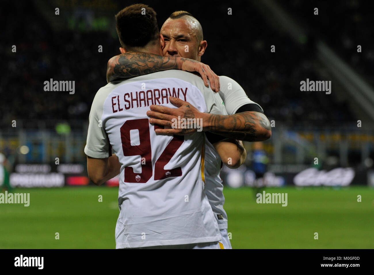 Stephan El Shaarawy of AS Roma celebrate the first goal with team mates ...