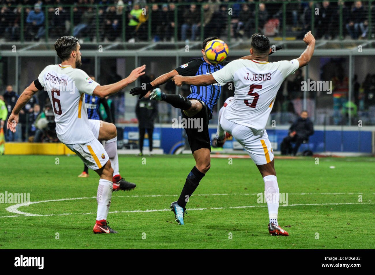 Eder of FC Inter competes for the ball with Juan jesus and Kevin ...
