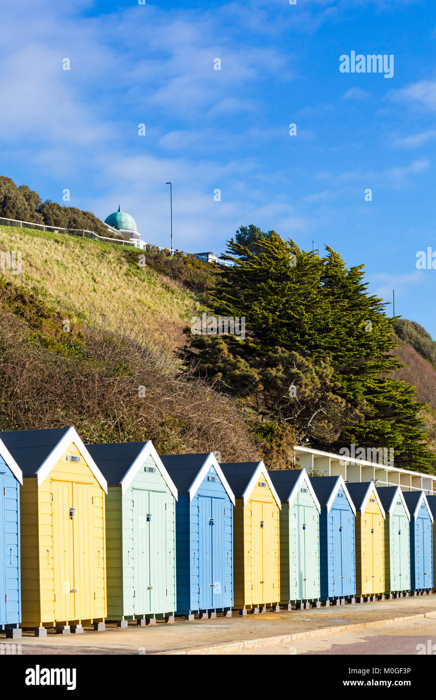 Colourful beach huts at Bournemouth, Dorset UK in January Stock Photo ...