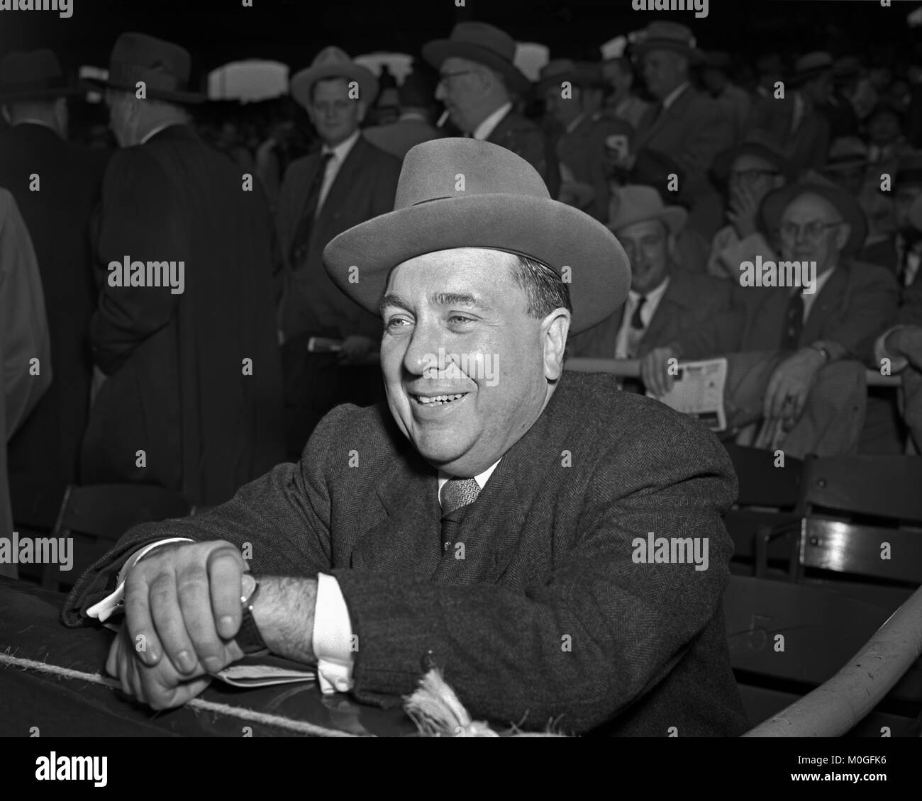 Mayor elect Richard J. Daley enjoys a game at the White Sox vs KC on ...