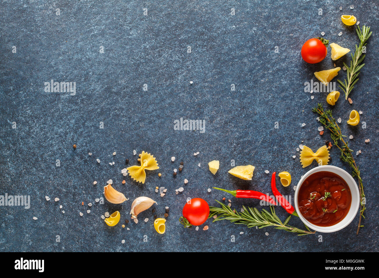 Italian pasta ingredients background. Italian food concept: pasta ...