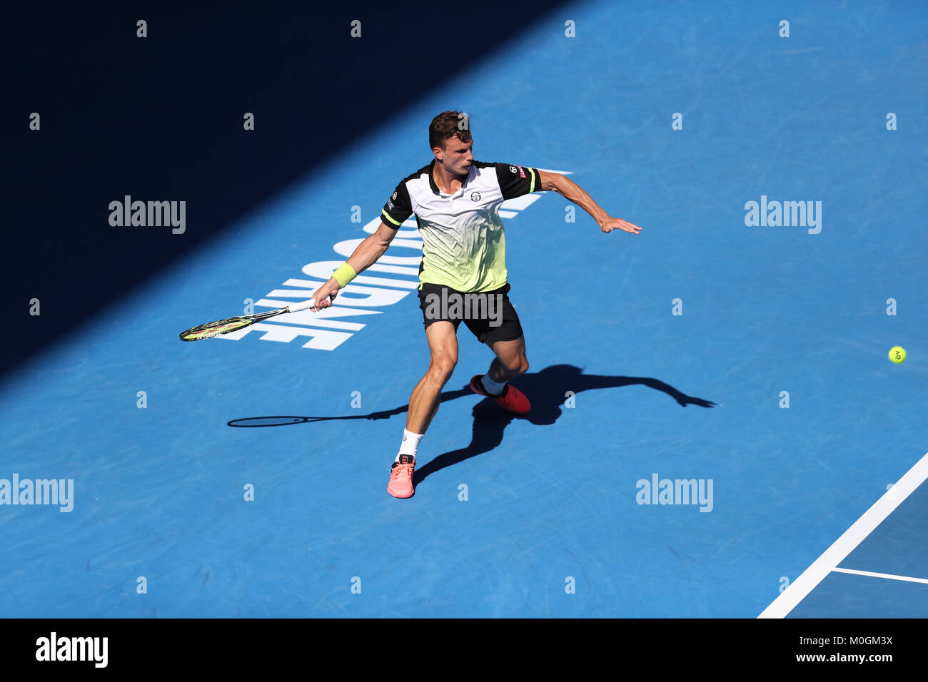 Hungarian tennis player Marton Fucsovics is in action during his 4th ...