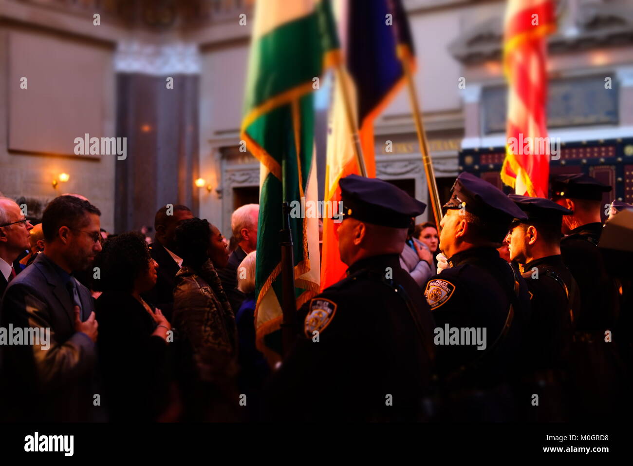 New York, NY, USA. 21st Jan, 2018. NYPD Color Guard attend the ...