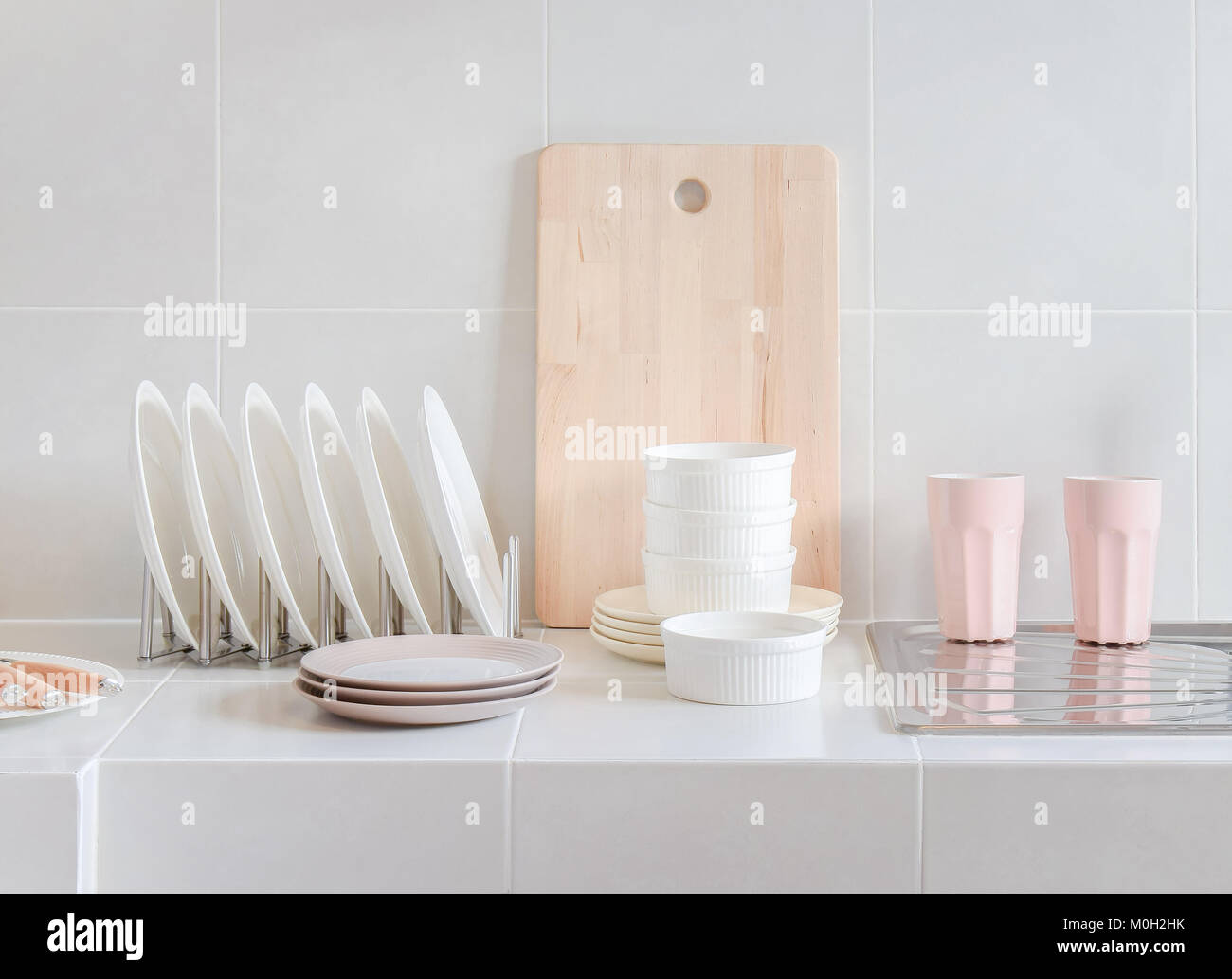 white clean counter in kitchen with utensil at home Stock Photo - Alamy
