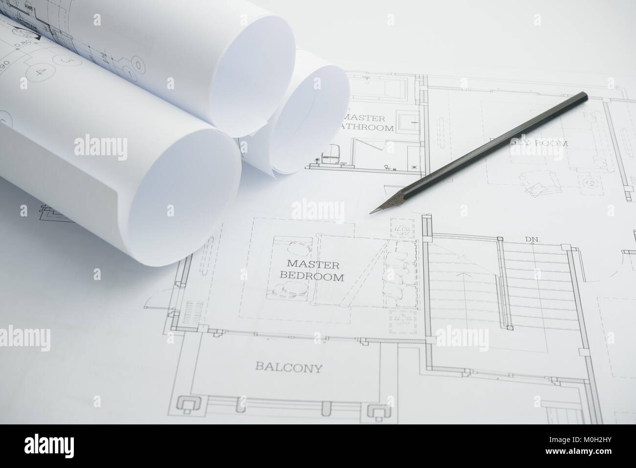 black pencil on architectural drawing paper and rolls for construction ...