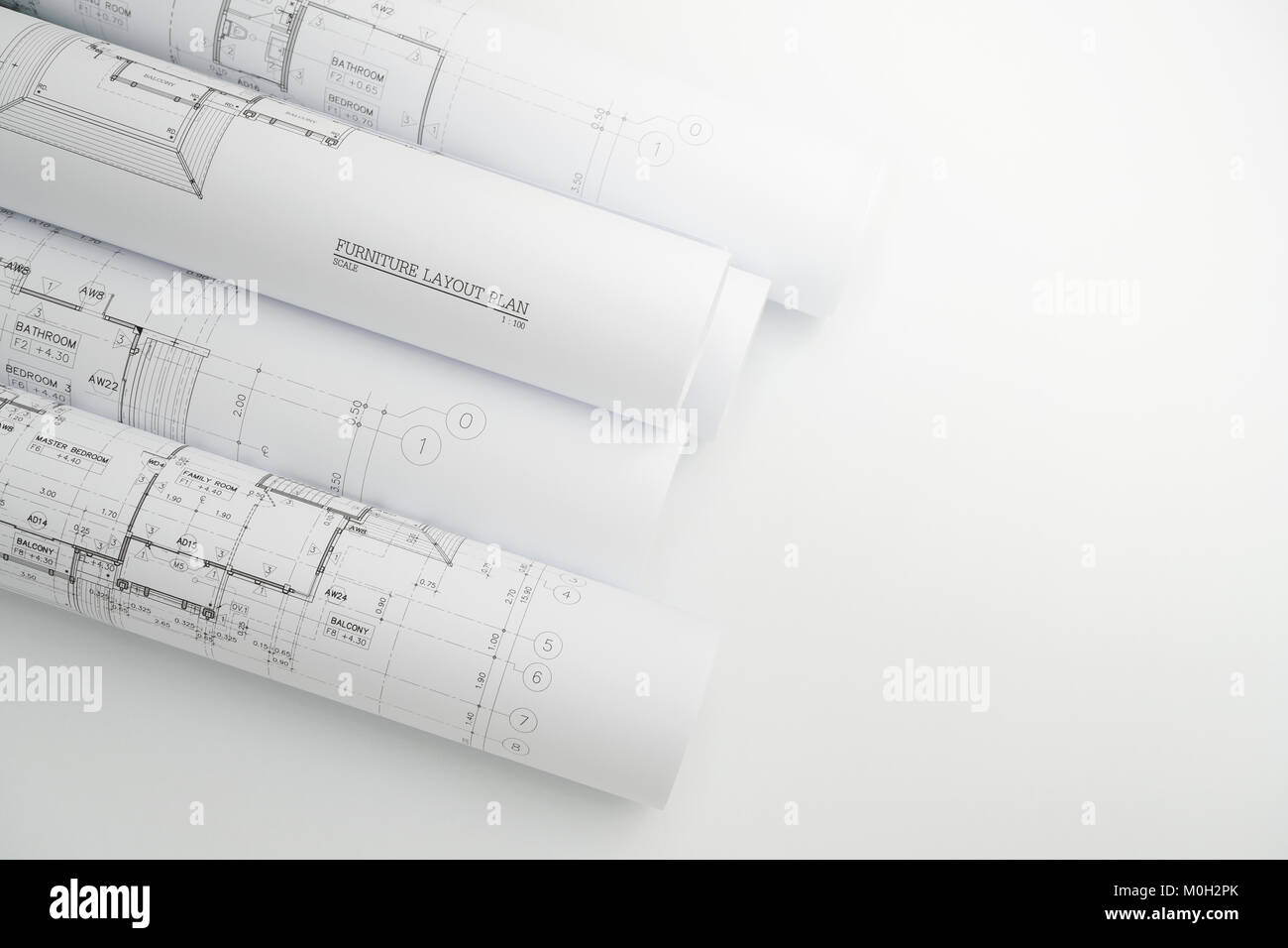 architectural drawing paper rolls of a dwelling for construction Stock ...