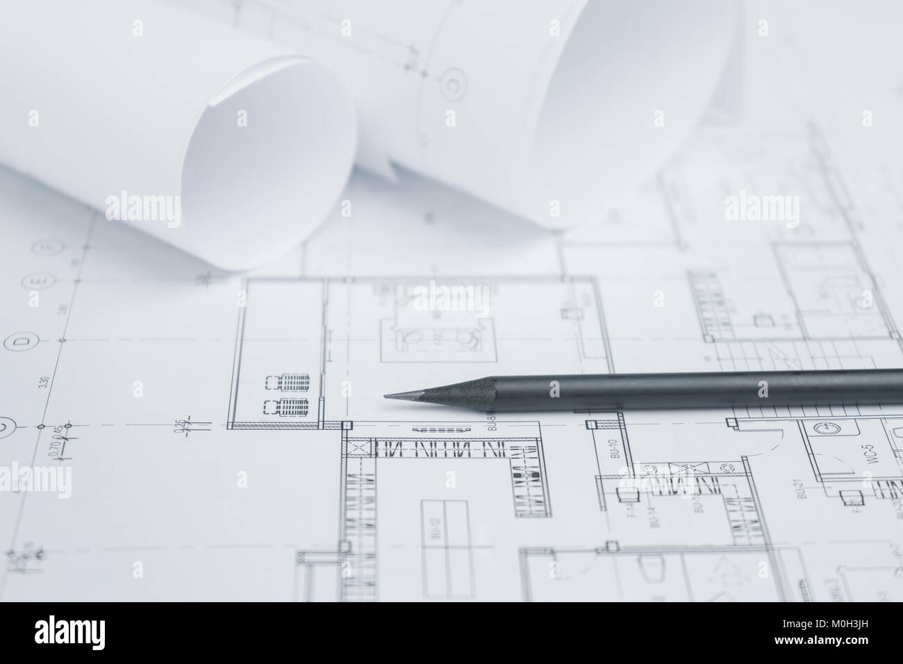 black pencil on architectural drawing paper and rolls for construction ...
