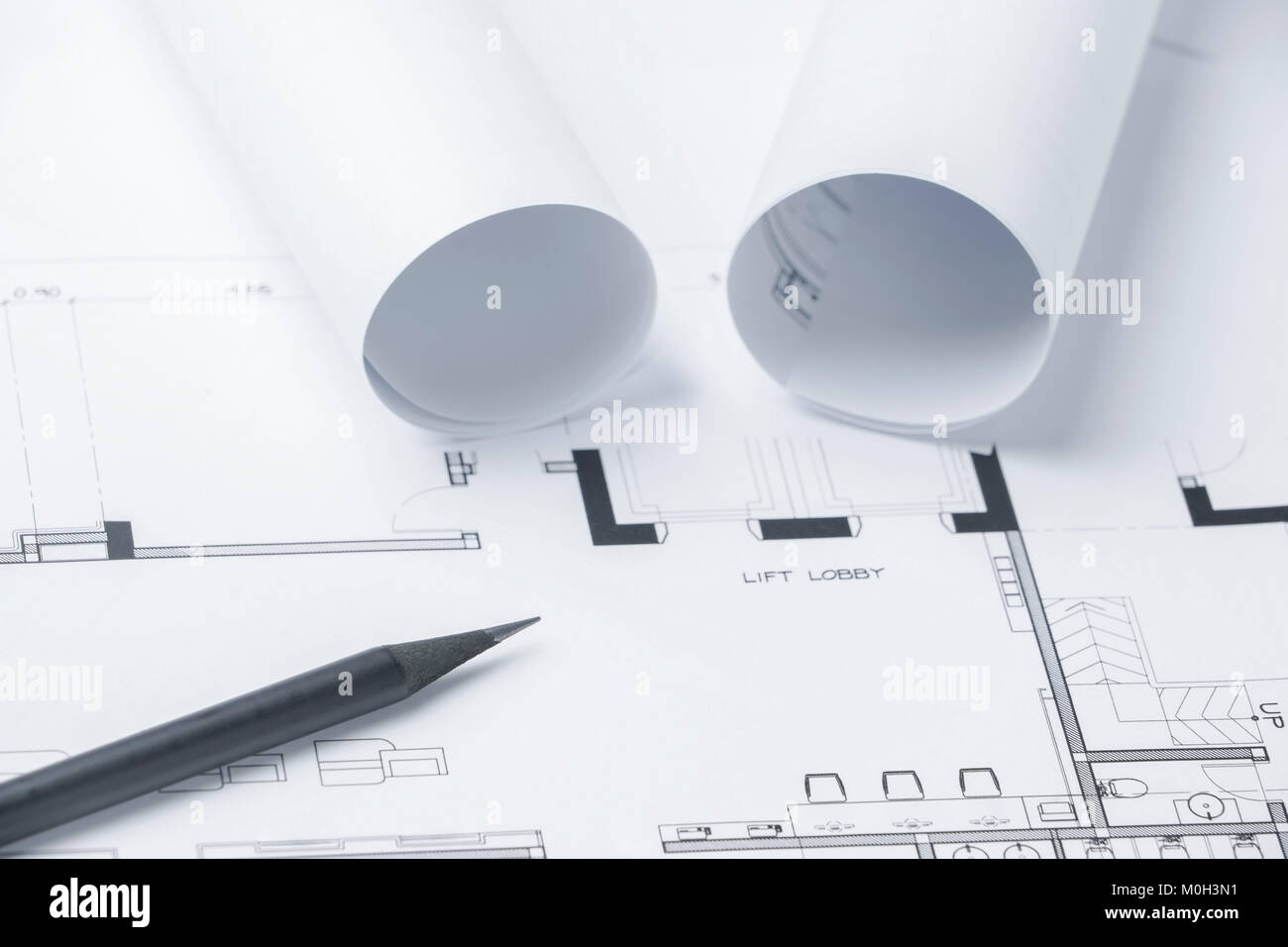 black pencil on architectural drawing paper and rolls for construction ...