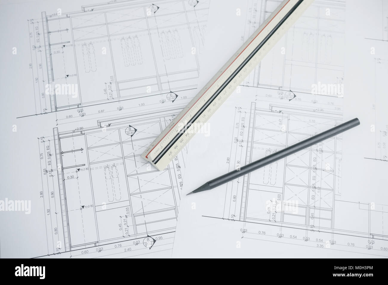 black pencil on architectural drawing paper and rolls for construction ...