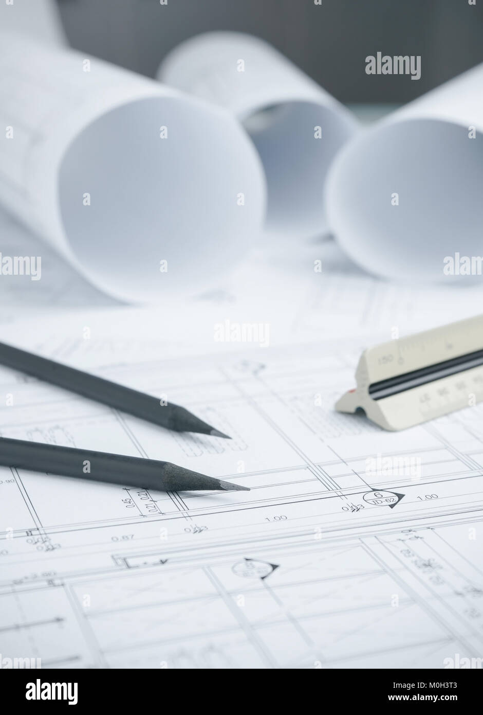 black pencil on architectural drawing paper and rolls for construction ...