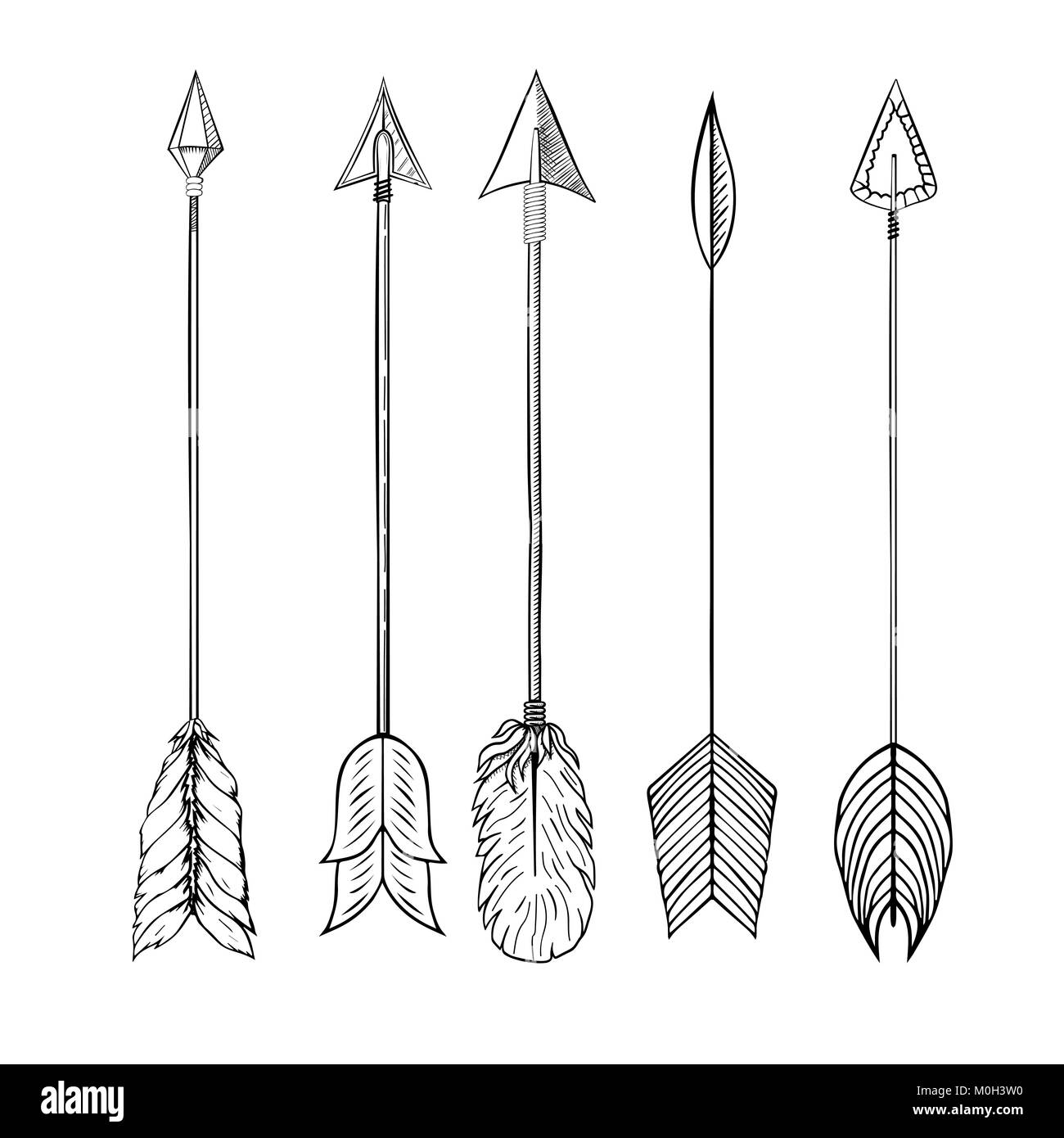 Tribal Indian arrow set. Ethnic hand drawn vector illustration Stock ...